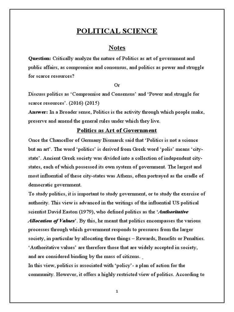 Notes-Political Science | PDF | Policy | Political Science
