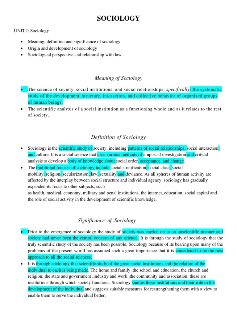 Sociology Notes | PDF | Institution | Socialization