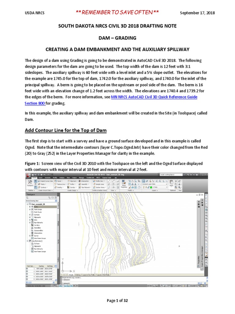 South Dakota Nrcs Civil 3D 2018 Drafting Note Dam - Grading Creating A ...