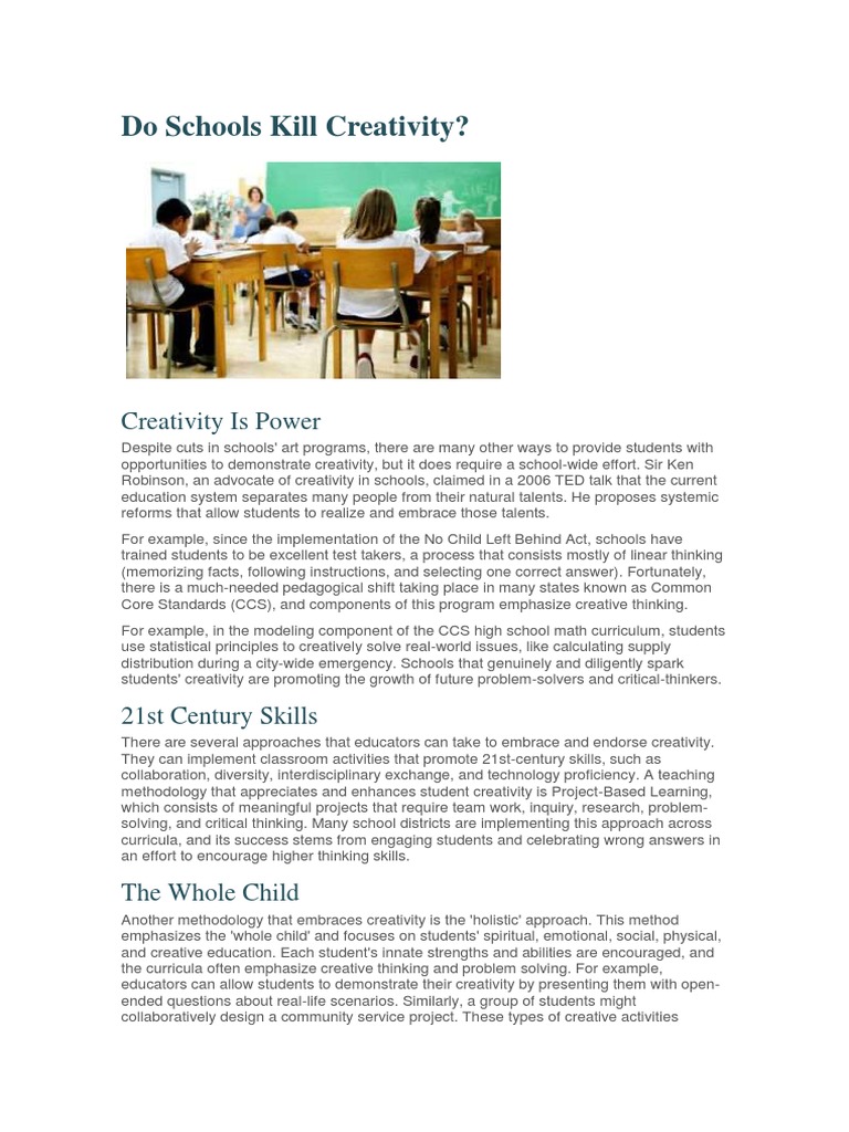 Do Schools Kill Creativity | PDF | Creativity | Educational Psychology