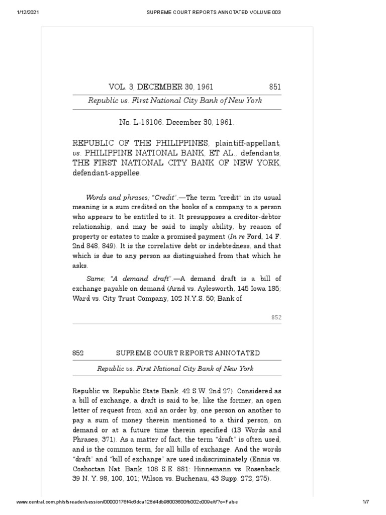 3 Rep. VS FNCB 3 SCRA 851 | PDF | Negotiable Instrument | Cheque