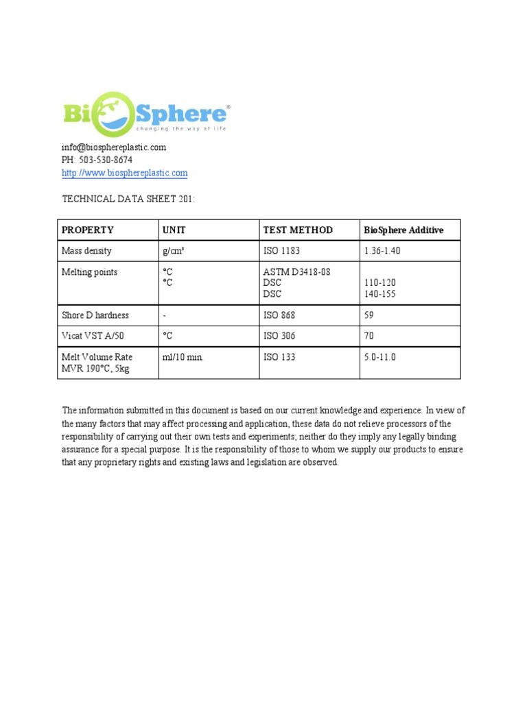 BioSphere Additive Technical Data Sheet | PDF
