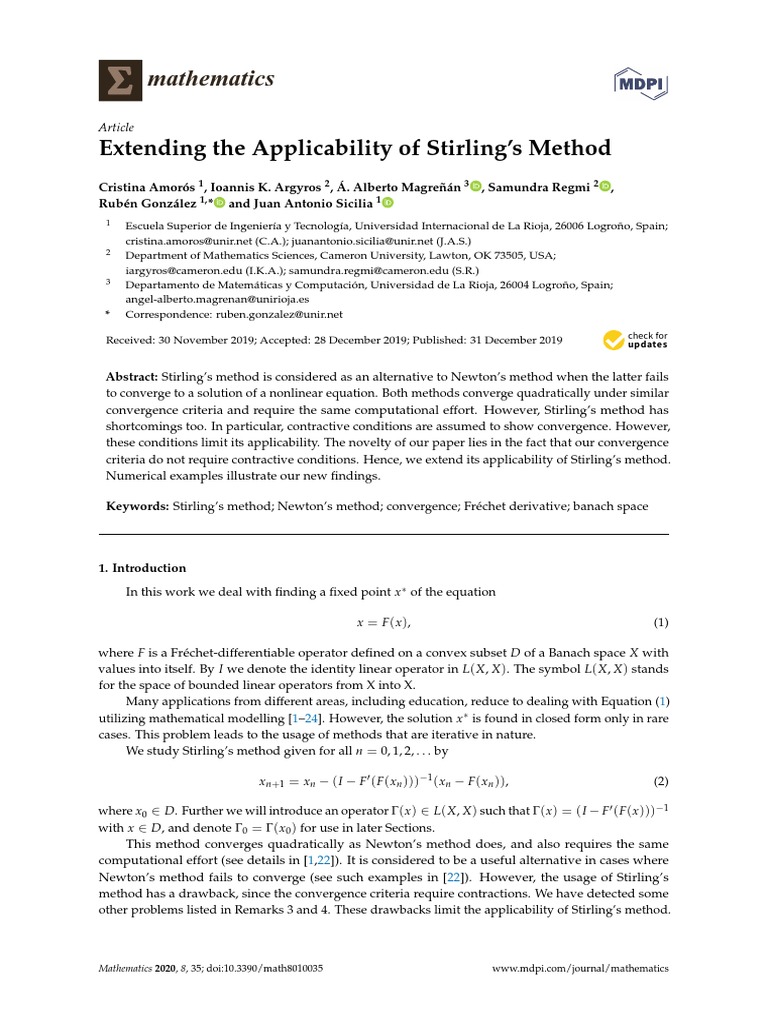Mathematics: Extending The Applicability of Stirling's Method | PDF ...