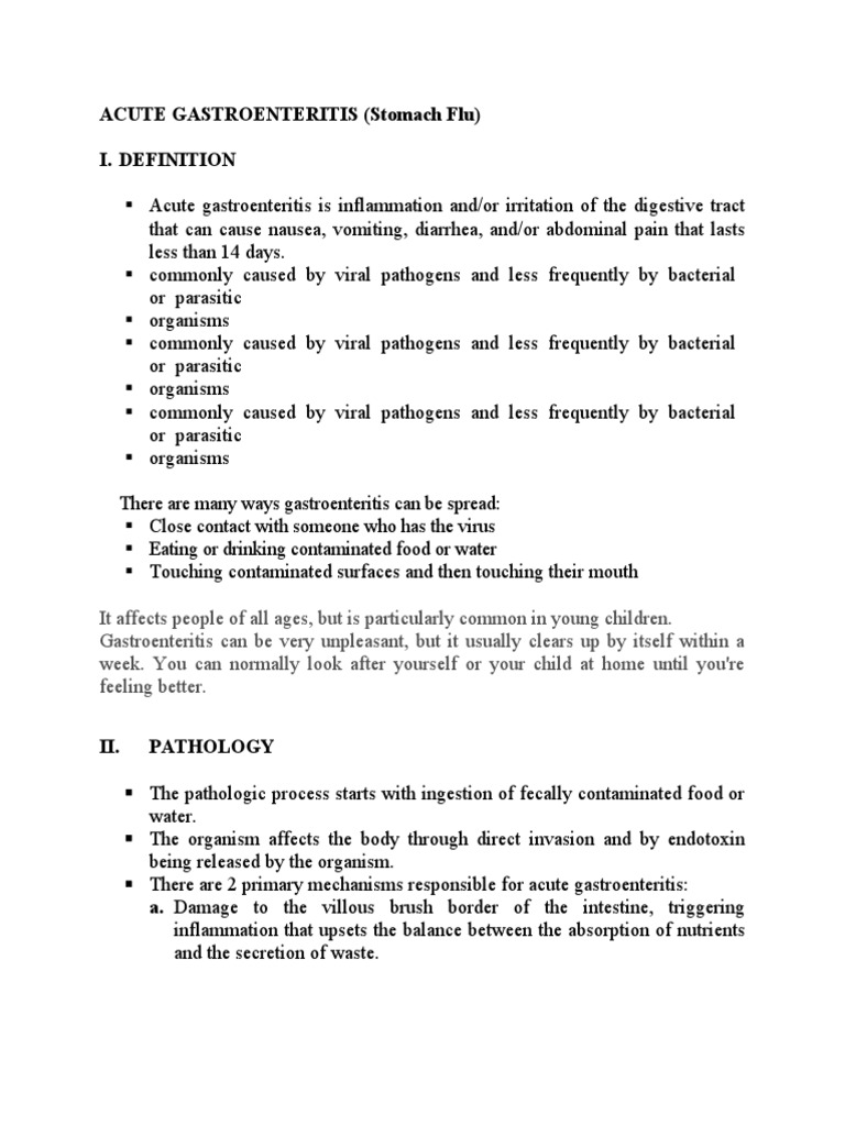 Acute Gastroenteritis (Stomach Flu) I. Definition | PDF | Diarrhea ...