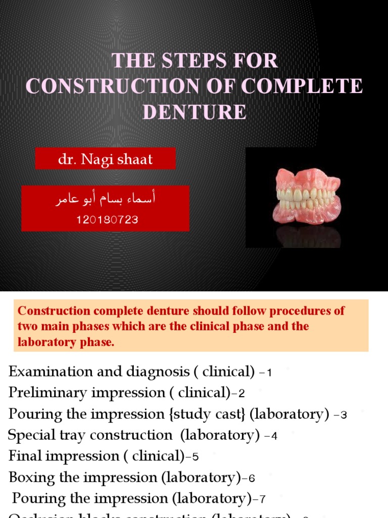 The Steps For Construction of Complete Denture: Dr. Nagi Shaat | PDF ...