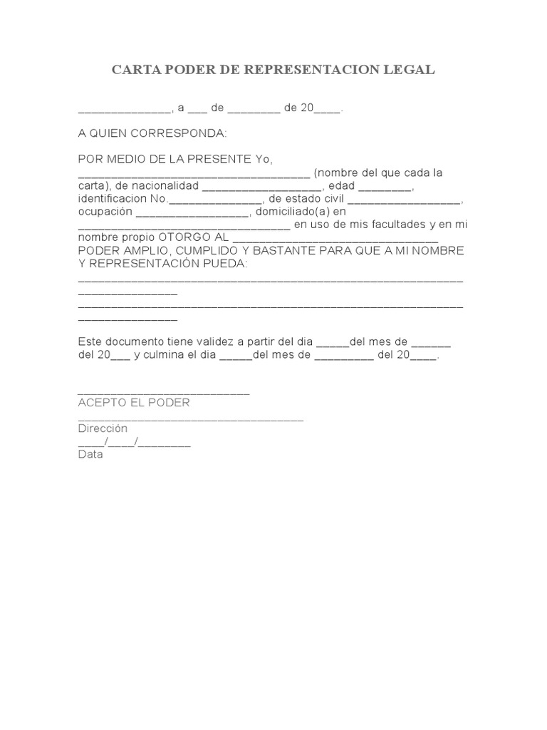 Carta Poder de Representacion Legal | PDF