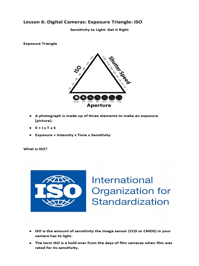 Lesson 6: Digital Cameras: Exposure Triangle: ISO: Sensitivity To Light ...