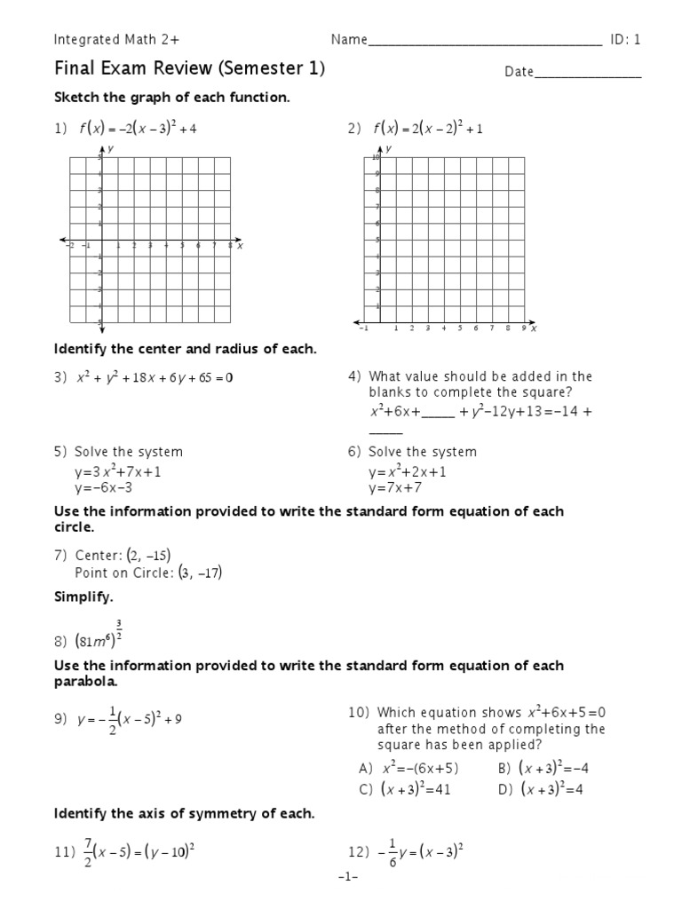 Final Exam Review (Semester 1) | PDF | Quadratic Equation | Equations