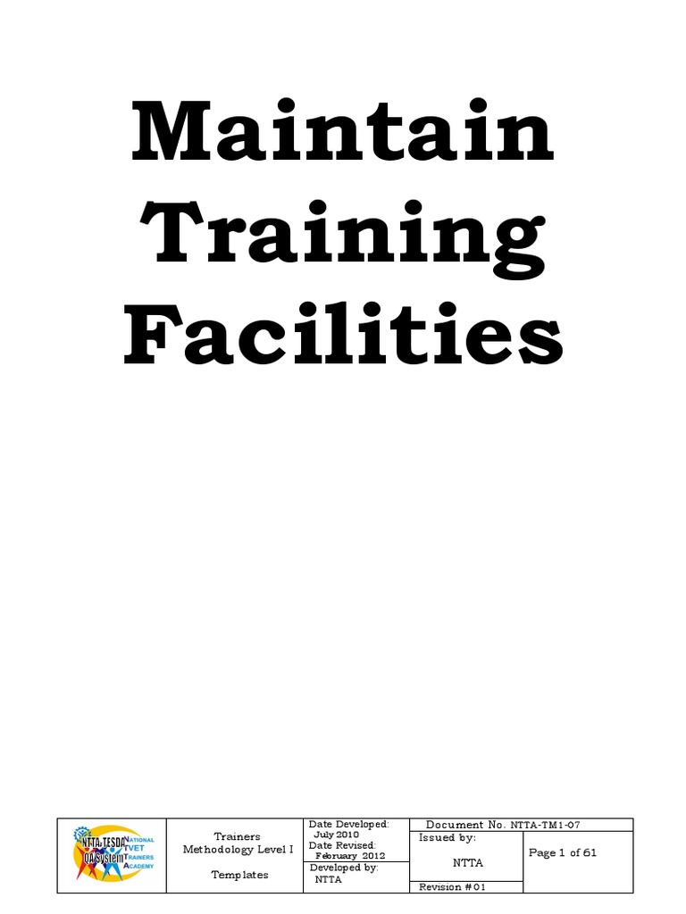 Maintain Training Facilities Template | PDF | Manufactured Goods | Waste