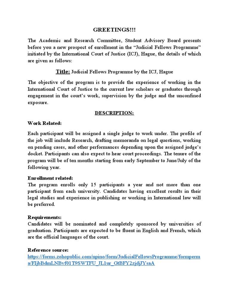 ICJ Judicial Fellows Program Details | PDF | Career & Growth | Business