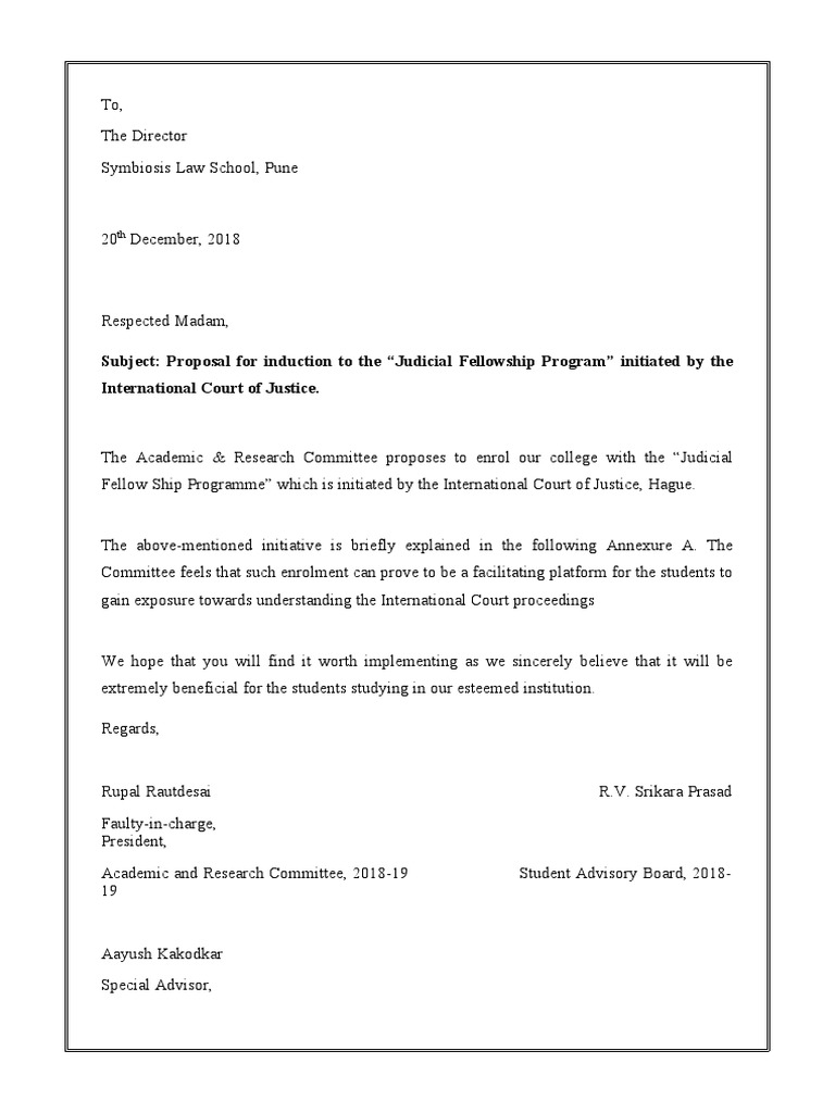 Subject: Proposal For Induction To The "Judicial Fellowship Program ...