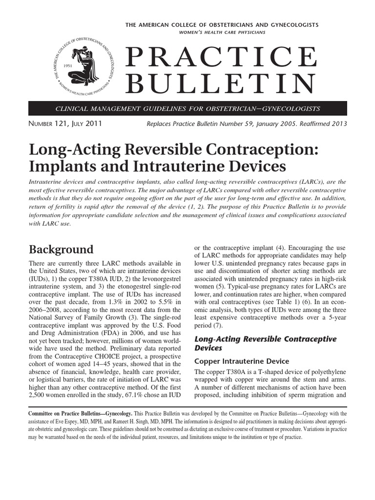 Practice Bulletin: Long-Acting Reversible Contraception: Implants and ...