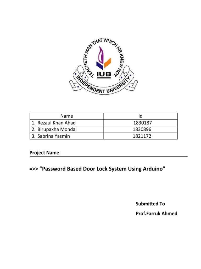 Password Based Door Lock System Using Arduino | PDF | Metrology | Physical Quantities