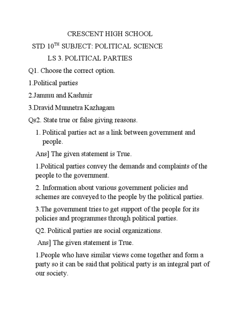 Political Parties: Class 10 Guide | PDF | Indian National Congress ...