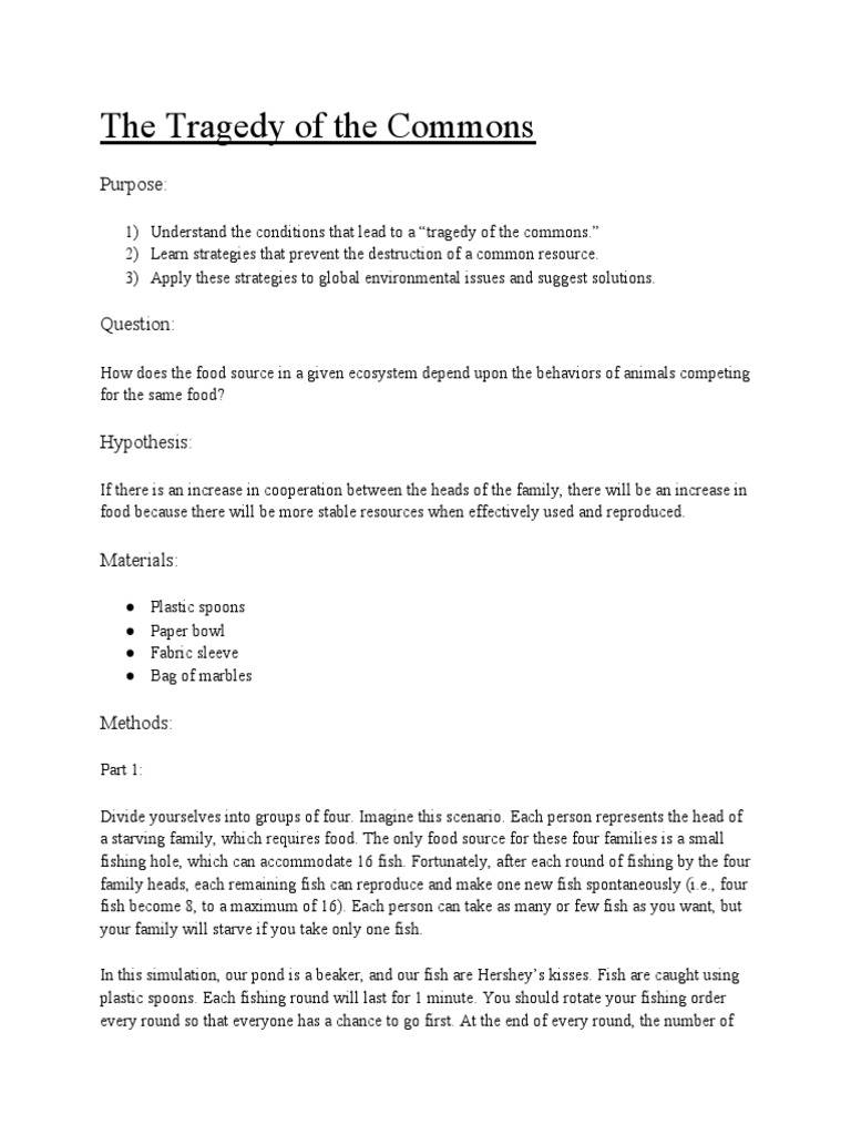 Tragedy of The Commons LAB | PDF