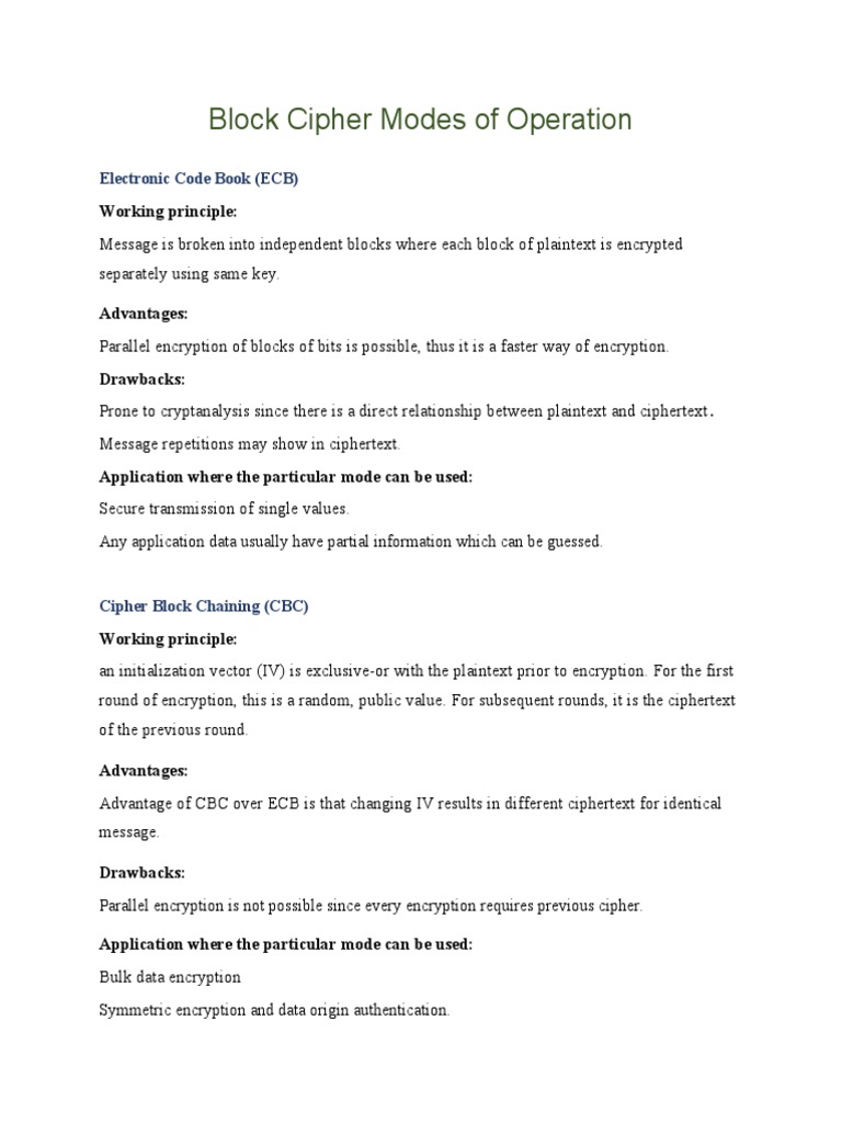 Block Cipher Modes of Operation: Electronic Code Book (ECB) | PDF ...