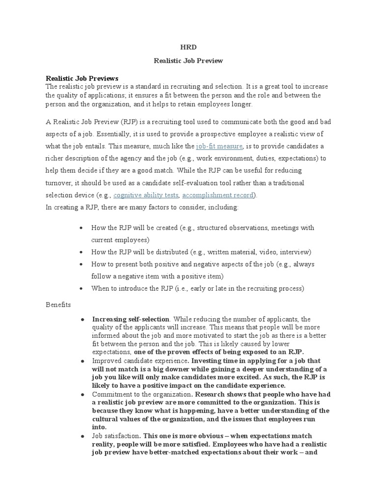 Realistic Job Previews | PDF | Employment | Human Nature