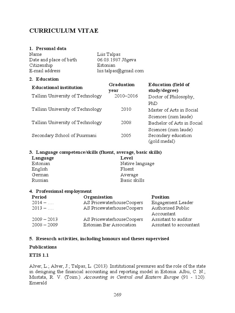 Sample CV | PDF | Estonia | Doctor Of Philosophy