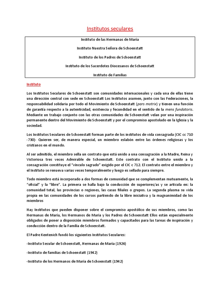 Institutos Seculares | PDF | Organizaciones cristianas | Iglesia Católica