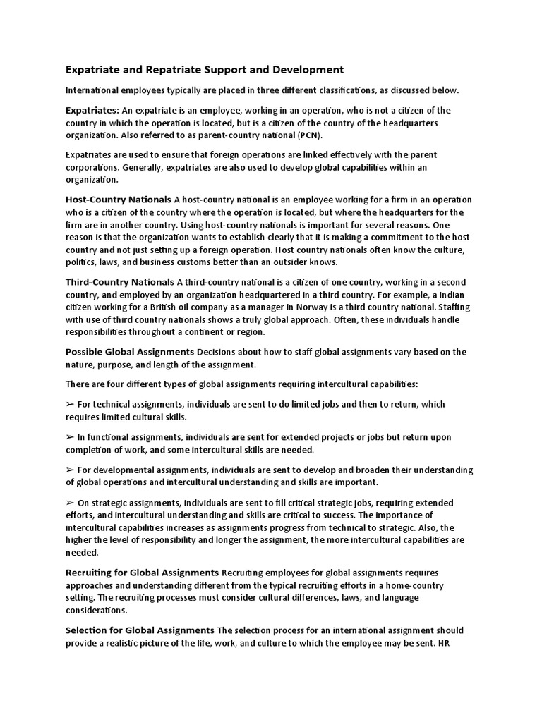 Expatriate and Repatriate Development Guide | PDF | Cross Cultural ...