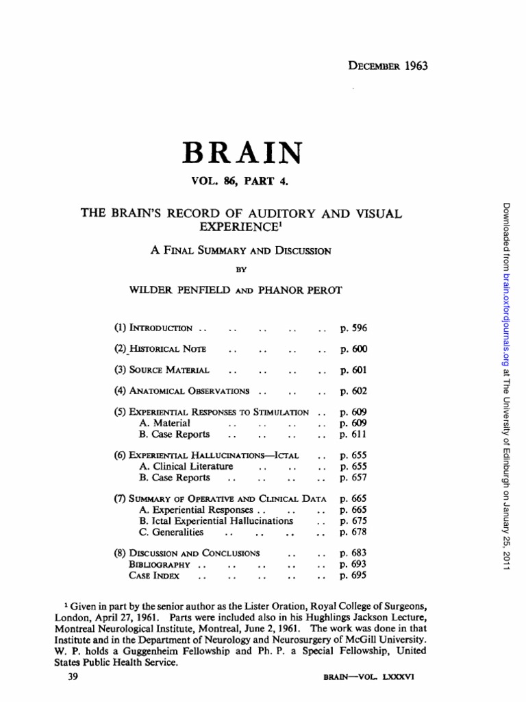 Brain 1963 PENFIELD 595 696 | PDF | Insular Cortex | Temporal Lobe