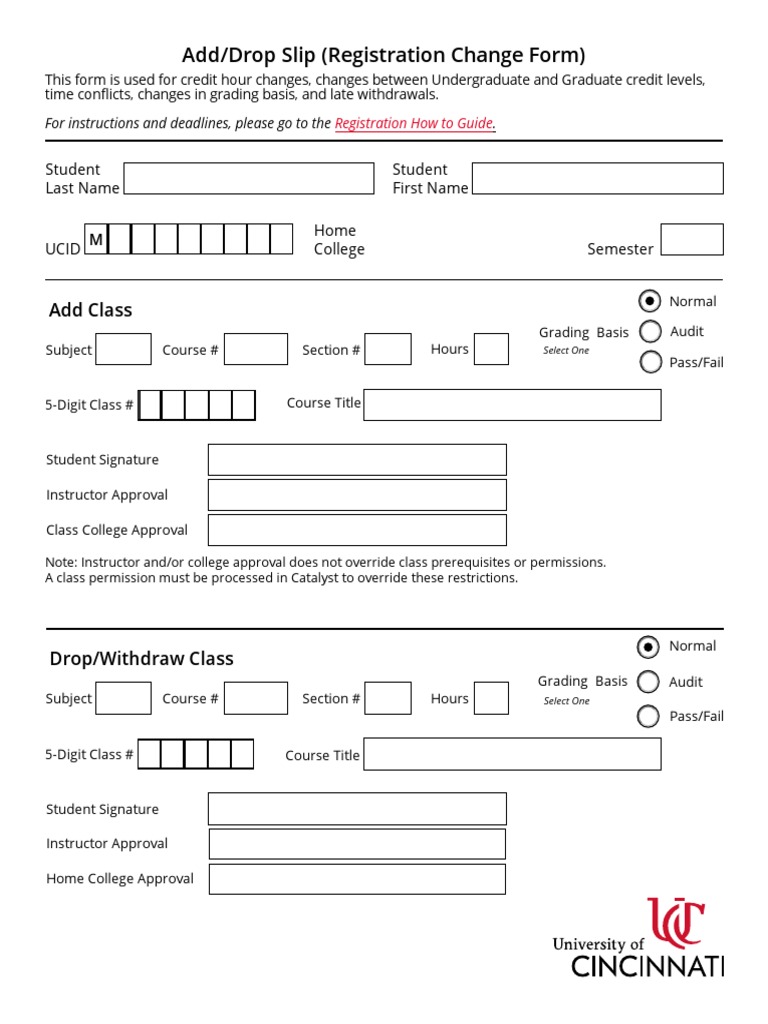 Add/Drop Slip (Registration Change Form) | PDF
