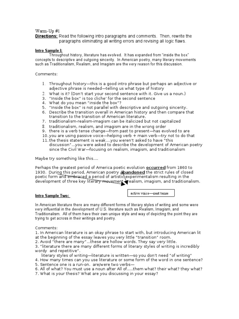 Warm-Up #1: Paragraphs Eliminating All Writing Errors and Revising All ...