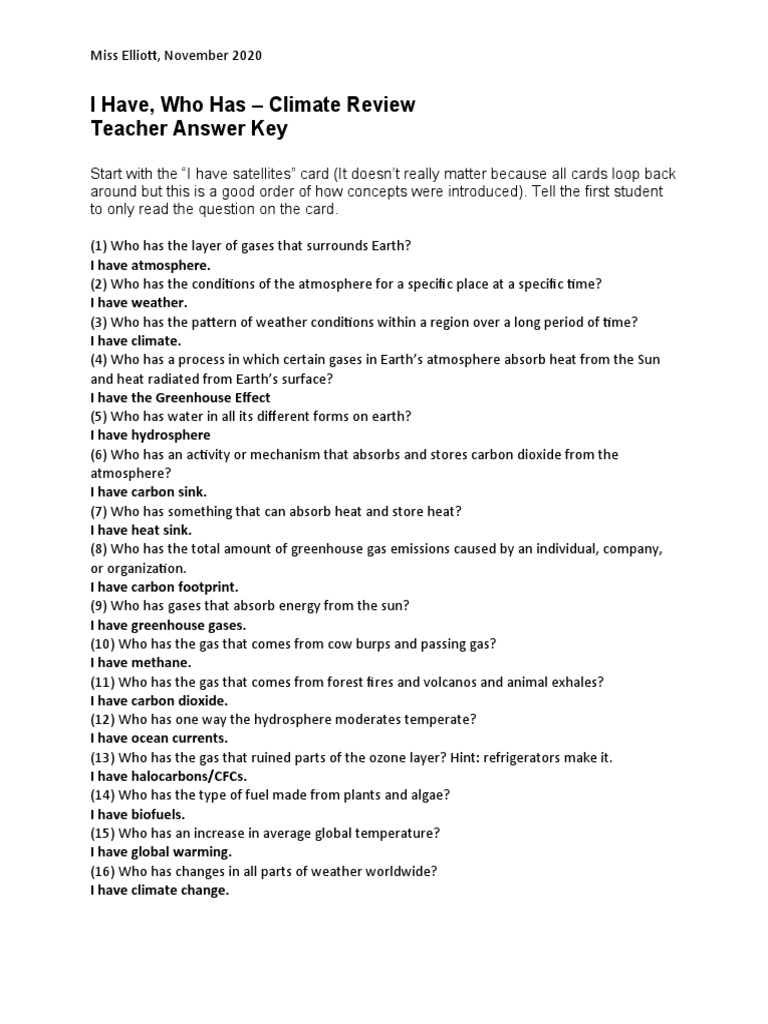 Climate Review Game Teacher Key | PDF | Climate Change | Greenhouse Effect