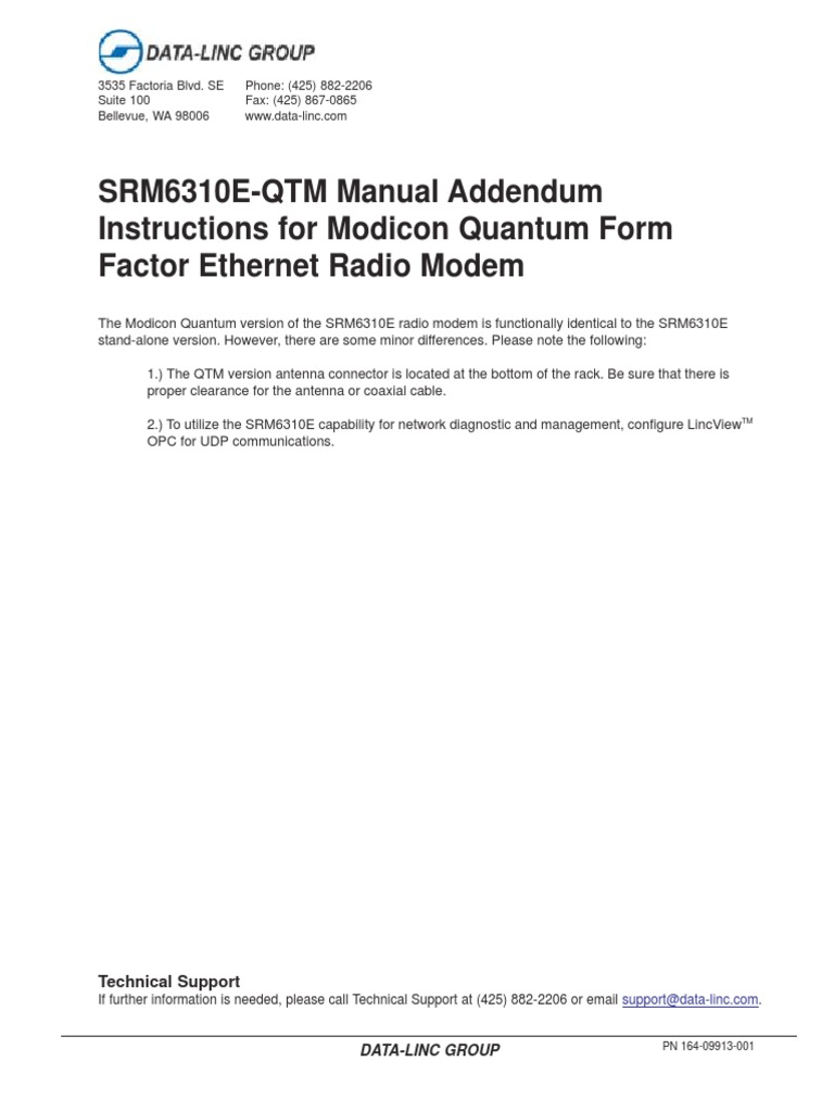 SRM6310E-QTM Manual Addendum Instructions For Modicon Quantum Form ...