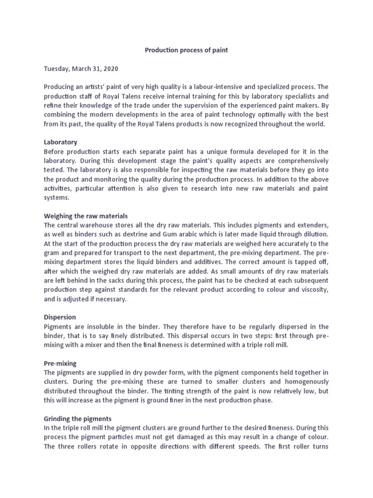 Production Process of Paint | PDF | Paint | Mill (Grinding)