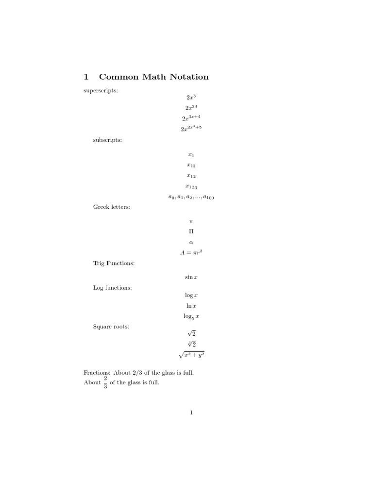 1 Common Math Notation | PDF | Analysis | Algebra