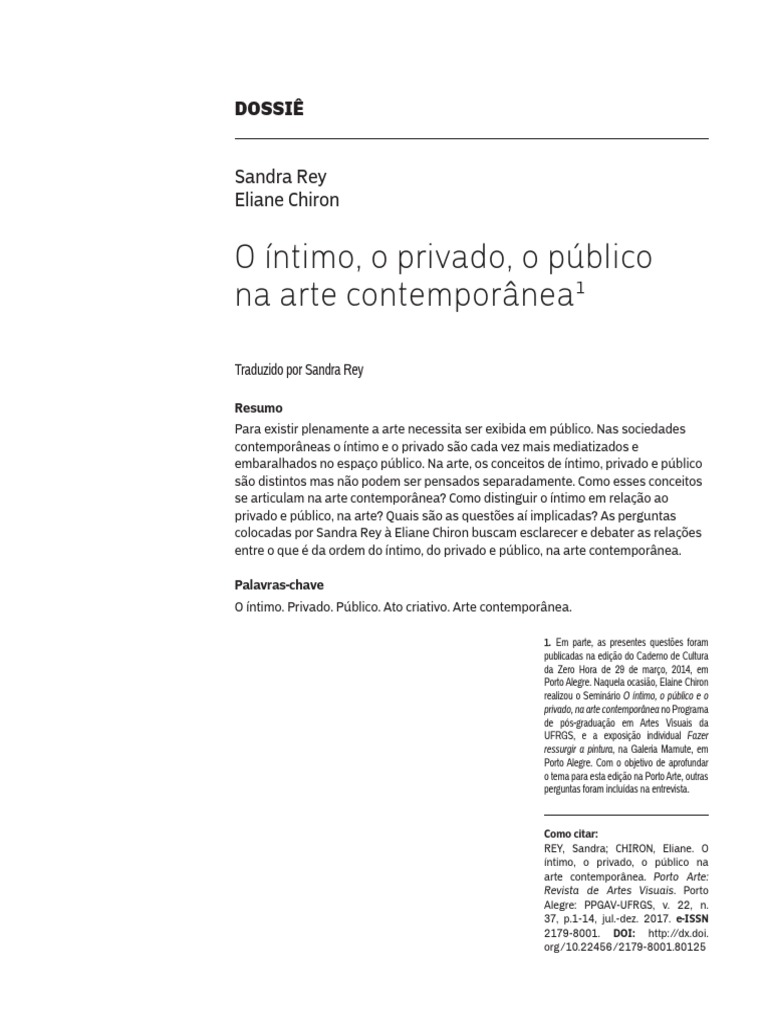 O Intimo, o Privado, o Público Na Arte Contemporânea Eliane Chiron ...