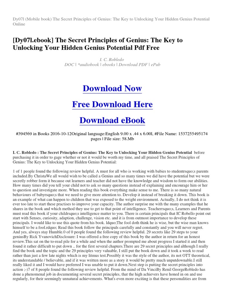 The Secret Principles Of Genius The Key To Unlocking Your Hidden Genius