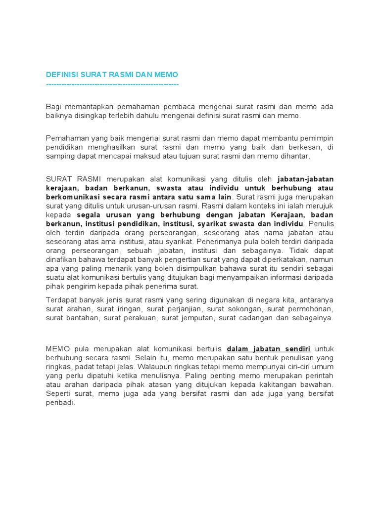 Definisi Surat Rasmi Dan Memo | PDF