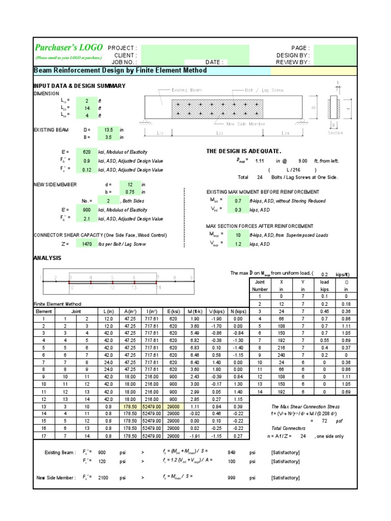 Beam Reinforcement Design by Finite Element Method: Input Data & Design Summary | PDF | Beam ...