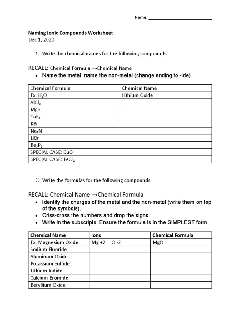 Ionic Compounds Worksheet | PDF