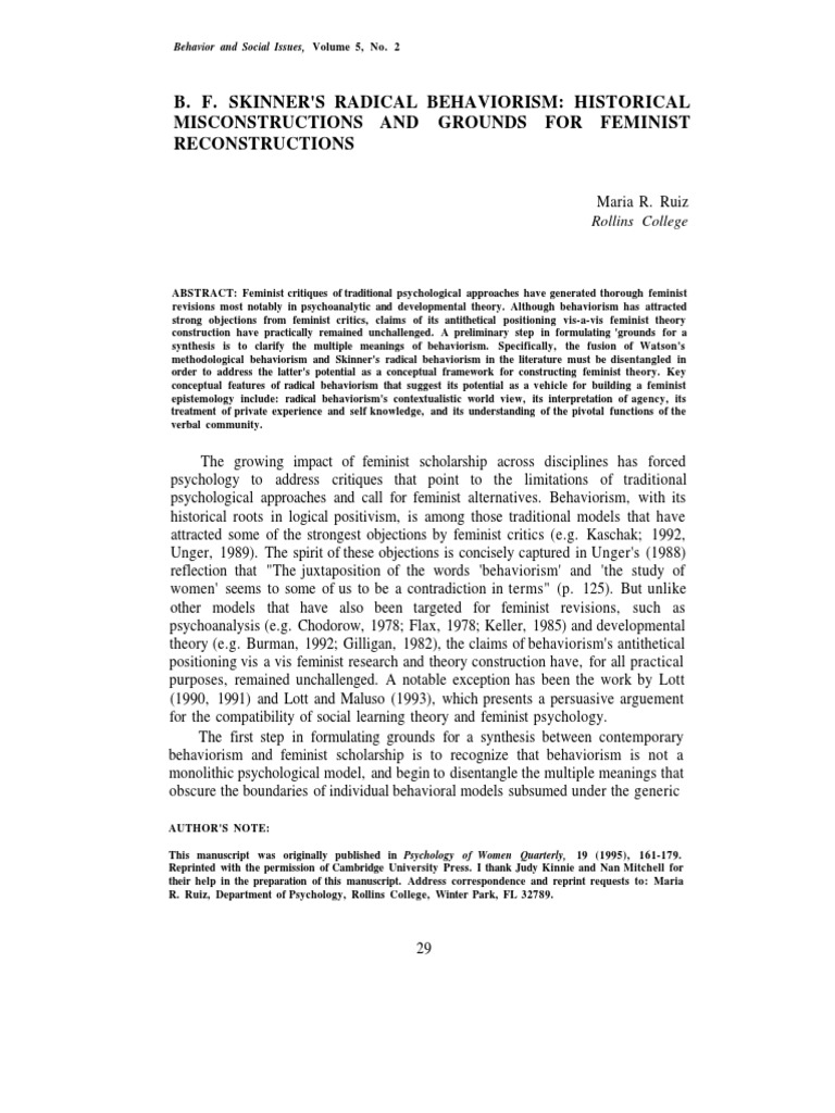 B. F. Skinner'S Radical Behaviorism: Historical Misconstructions and ...