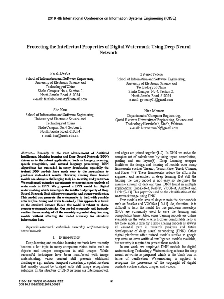 Protecting The Intellectual Properties of Digital Watermark Using Deep ...