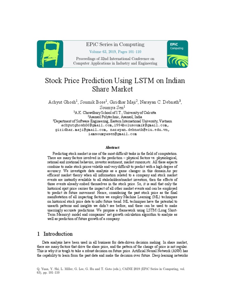 Stock Price Prediction Using Lstm On Indian Share Market Pdf Stocks Artificial Neural Network