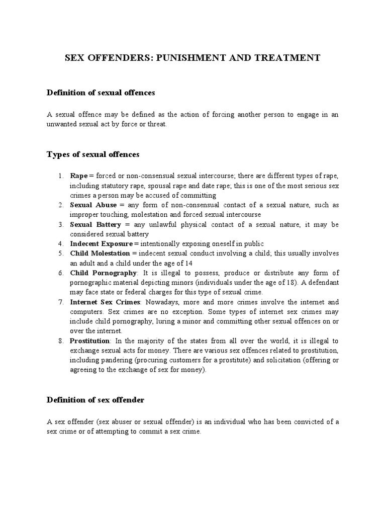Sex Offenders Punishment And Treatment Definition Of Sexual Offences Pdf Sex And The Law