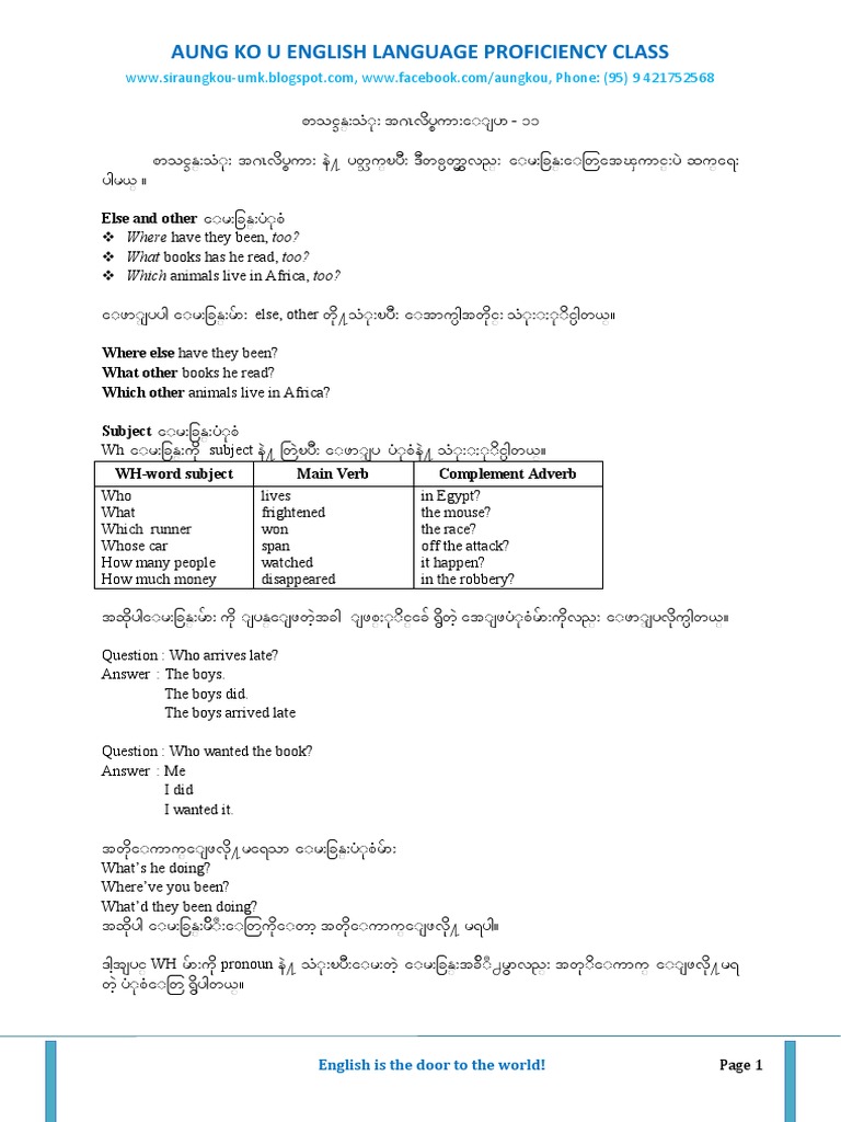 English Proficiency Class: Question Forms | PDF | English Language ...