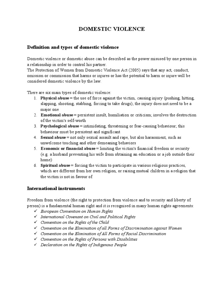 Definition and Types of Domestic Violence | PDF | Domestic Violence ...