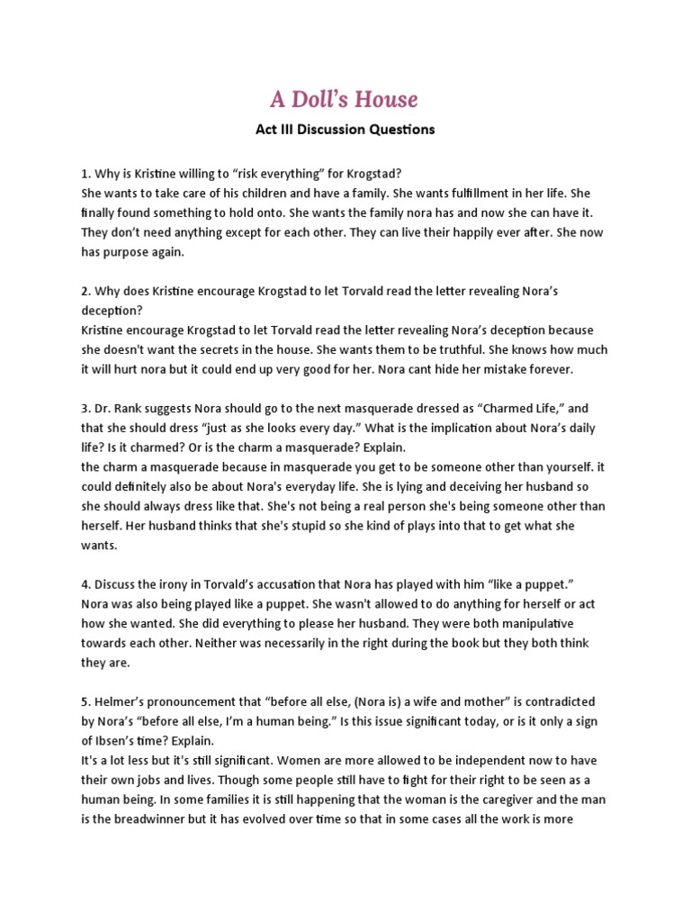 Act 3 A Dolls House | PDF | A Doll's House | Deception