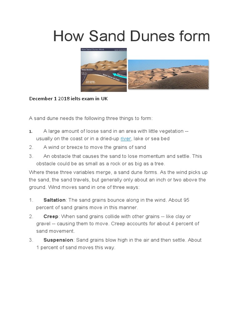 IELTS Dec 1 2018 How Sand Dunes Form - Real Task 1 | PDF | Dune ...