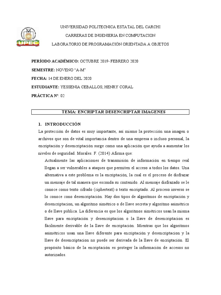 Encriptar Y Desencriptar Imagenes Pdf Cifrado Criptografía