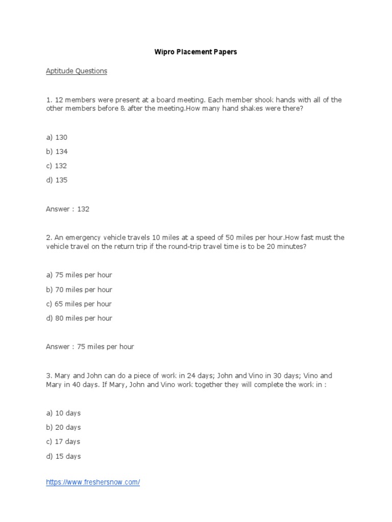 Wipro Placement Paper | PDF | Teaching Mathematics