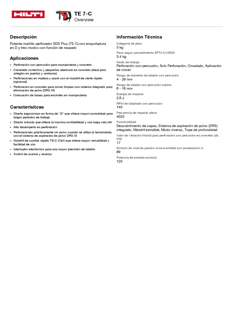 Ficha Tecnica - TE 7-C | PDF | Perforar | Bienes manufacturados