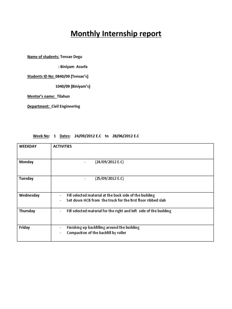 Monthly Internship Report: Civil Engineering | PDF | Workweek And ...