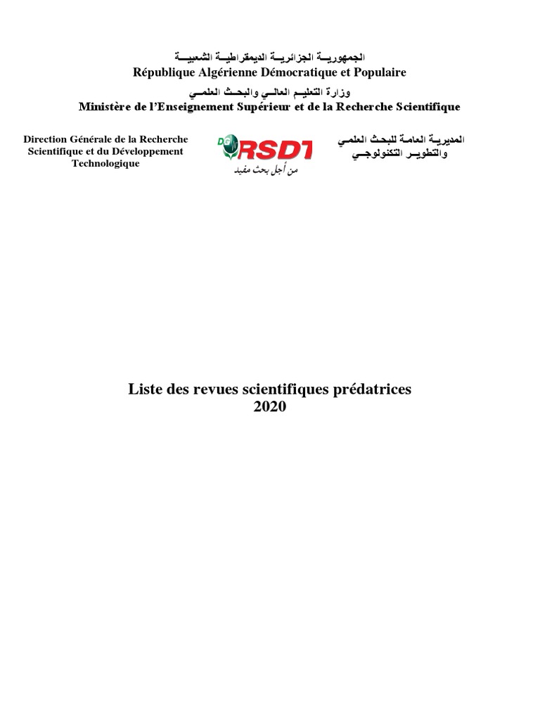 Liste Des Revues Scientifiques Prédatrices 2020 | PDF | Science et ...