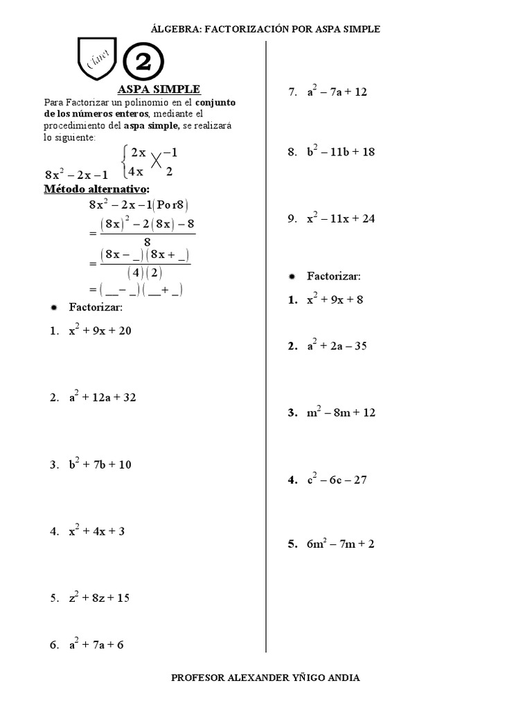 Ejercicios de Factorización por Aspa Simple | PDF